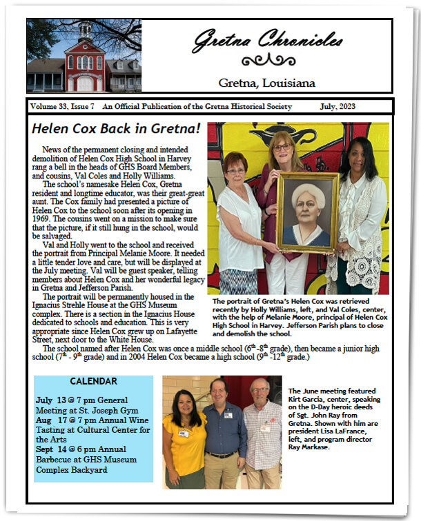 Gretna Chronicles - July 2023 - Gretna Historical Society