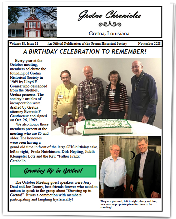 Gretna Chronicles - November 2023 - Gretna Historical Society